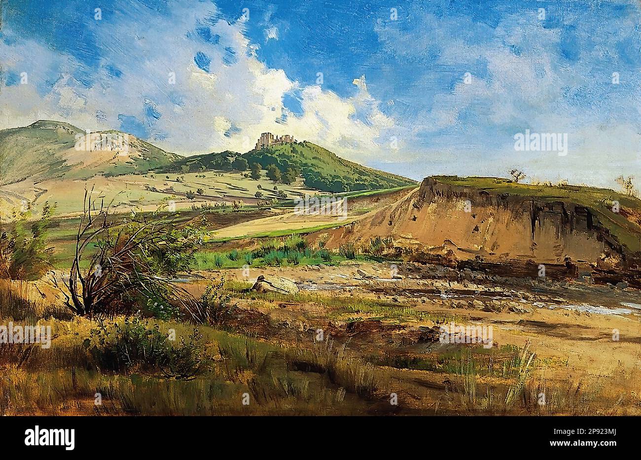 Gundelfinger Gyula - Táj kastélyromokkal - Magyar Iskola - XIX ...