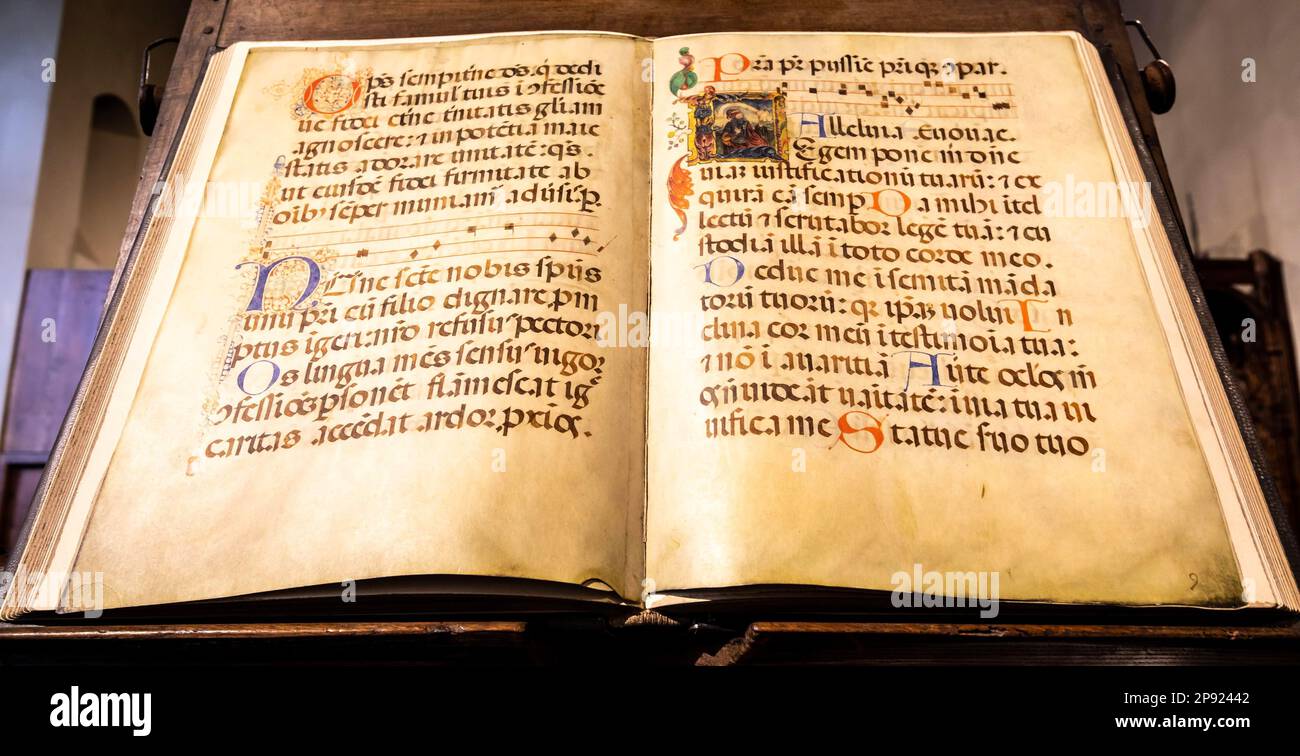 TURIN, ITALY - CIRCA MAY 2021: antique Medieval manuscript with ancient ...