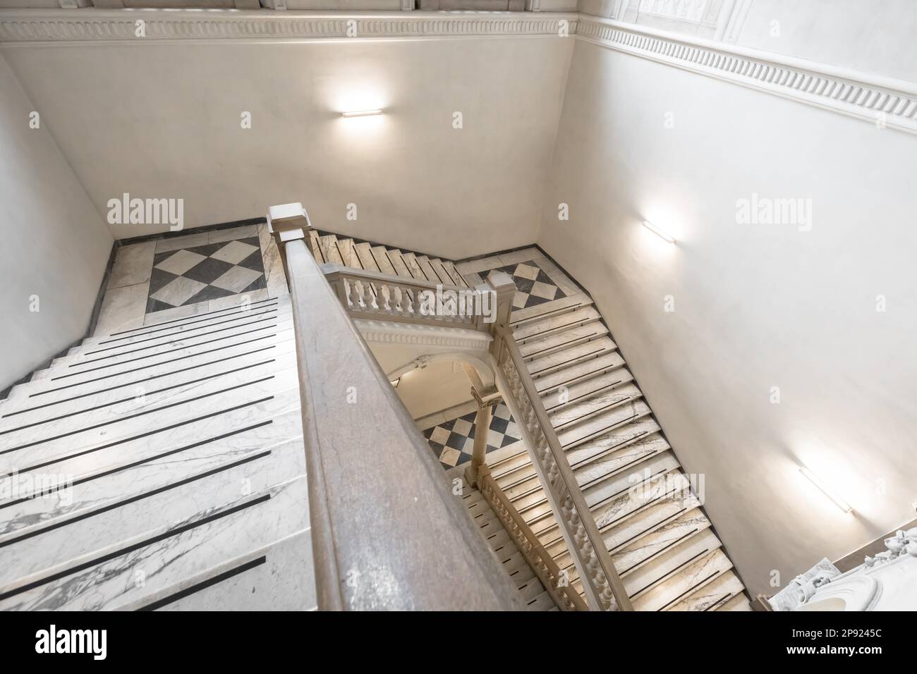 TURIN, ITALY - CIRCA MAY 2021: luxury staircase made of marble in an ...