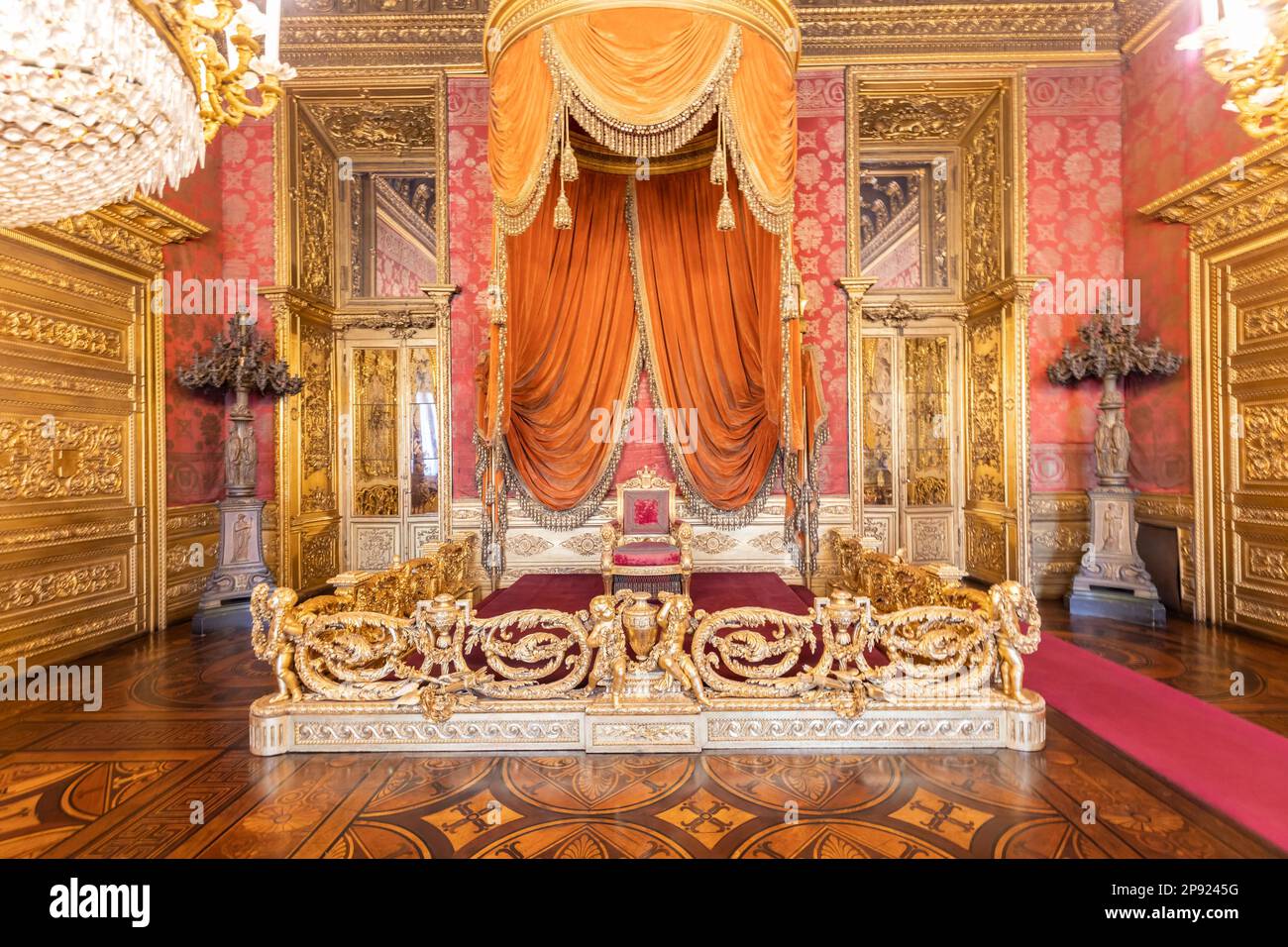 Turin, Italy - Circa August 2021: old throne room interior with chair ...