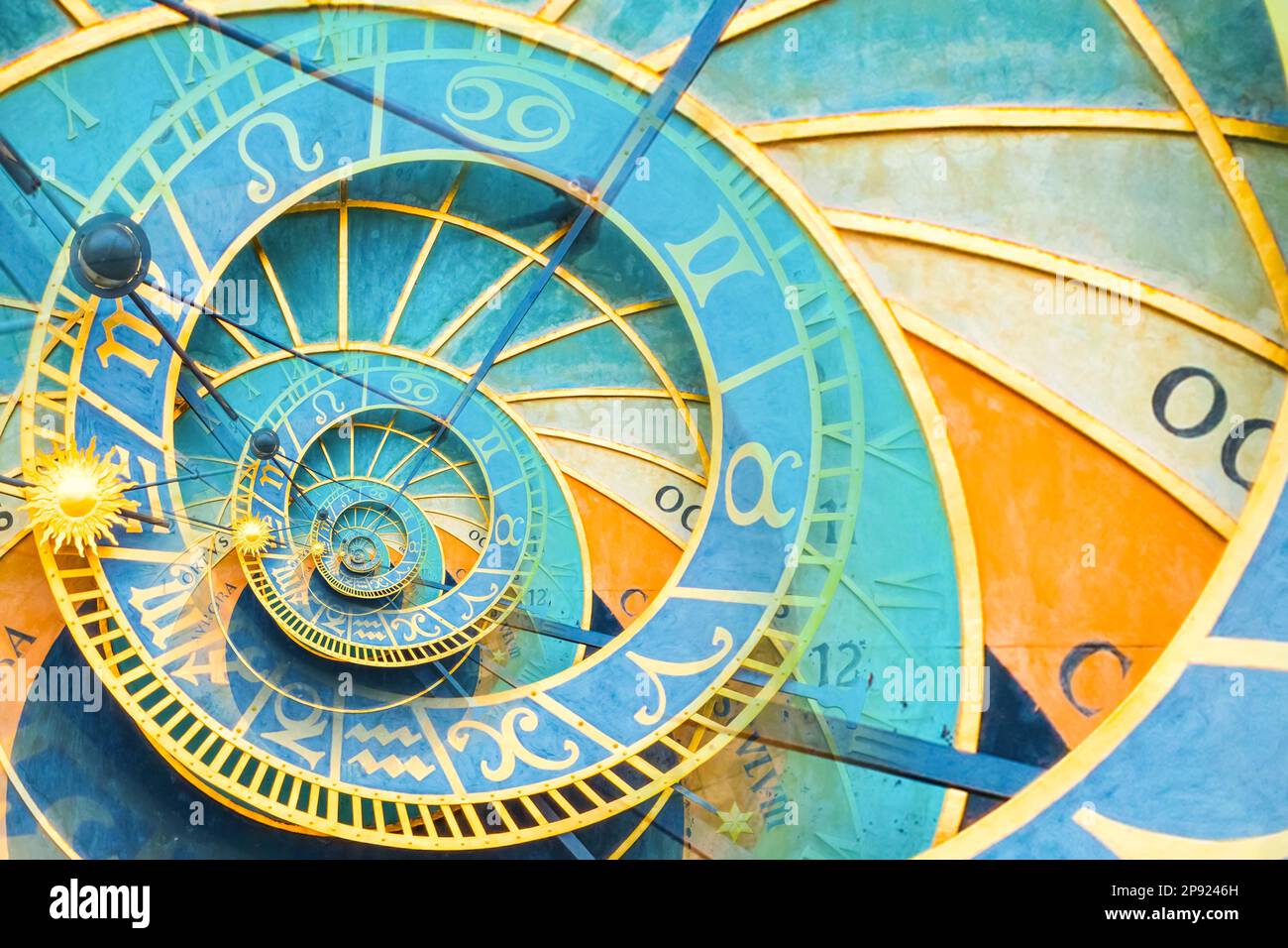 Droste effect background based on Prague astronimical clock. Abstract design for concepts ...