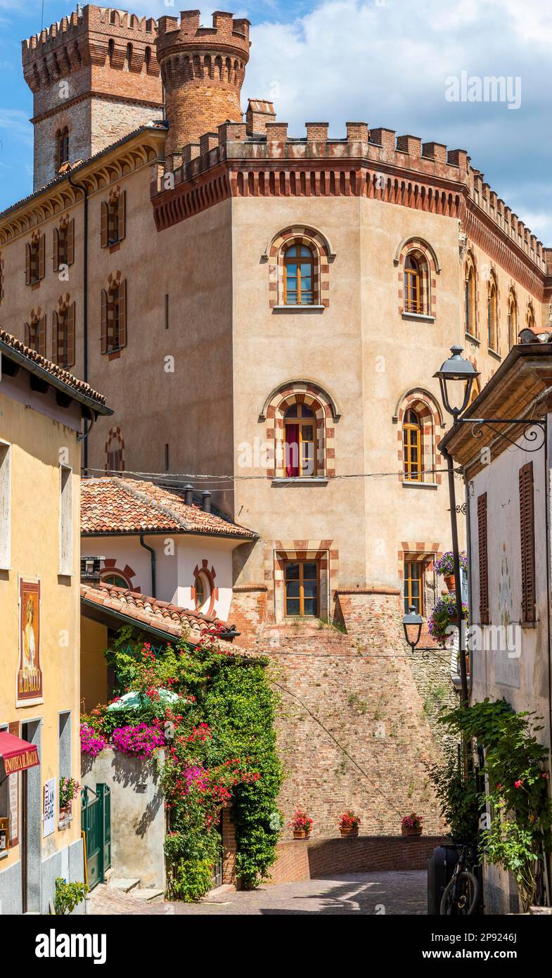 Barolo, Italy - Circa August 2021: Barolo castle. The Barolo village is ...