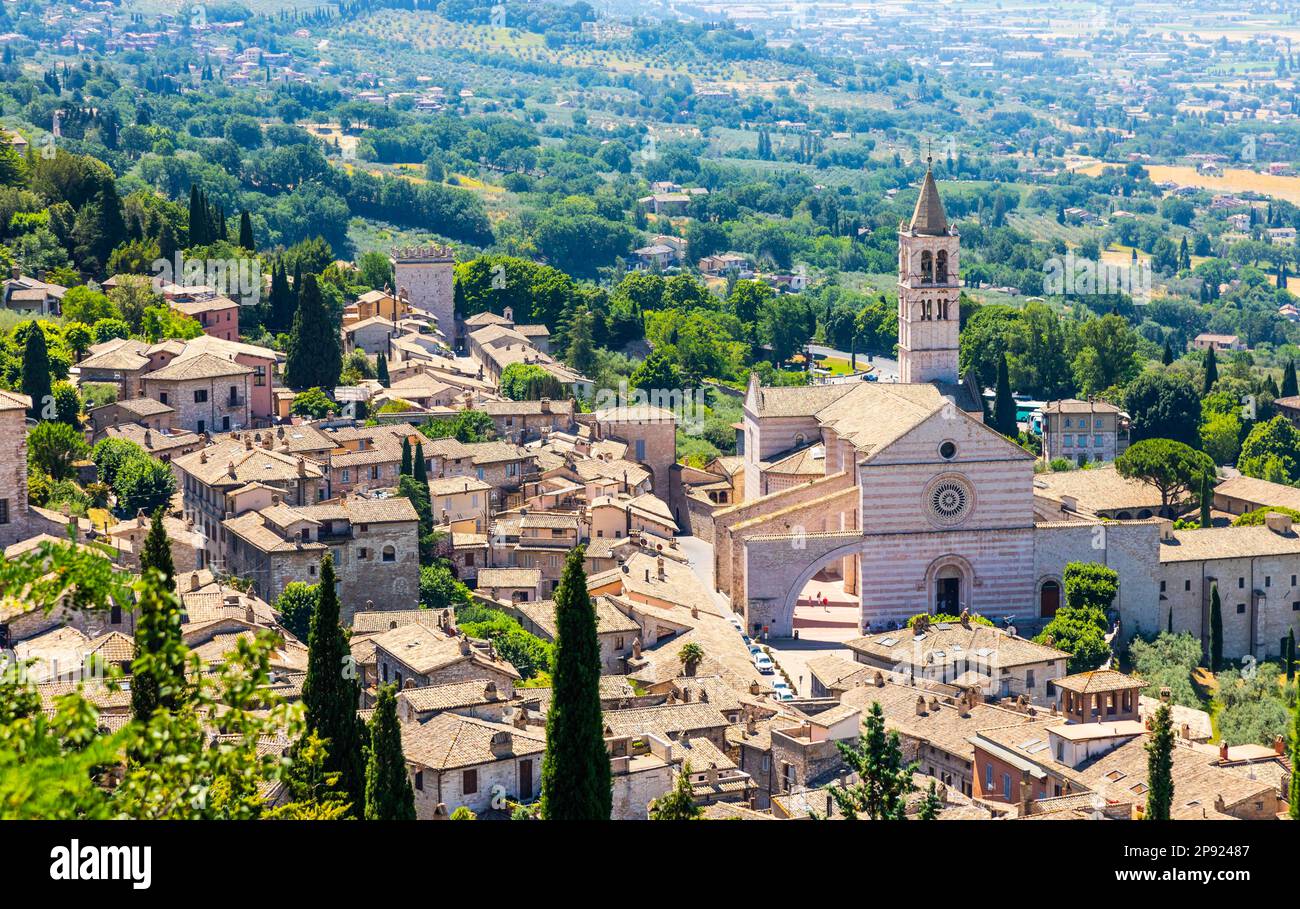 Assisi village in Umbria region, Italy. The town is famous for the most ...