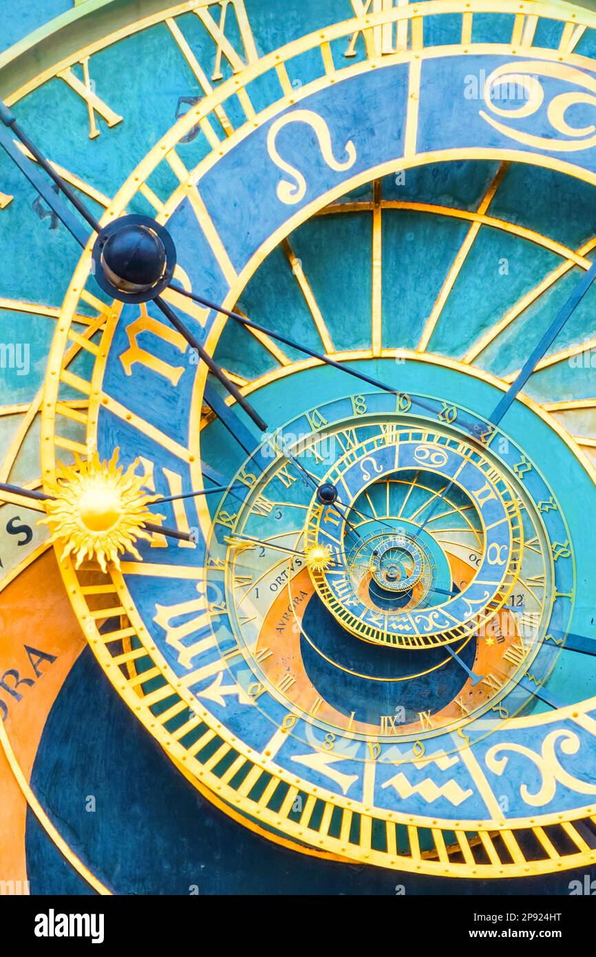 Droste effect background based on Prague astronimical clock. Abstract design for concepts ...