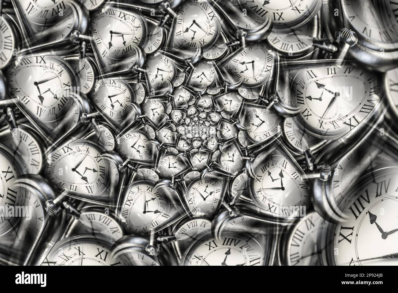 Droste effect background with infinite clock spiral. Abstract design ...