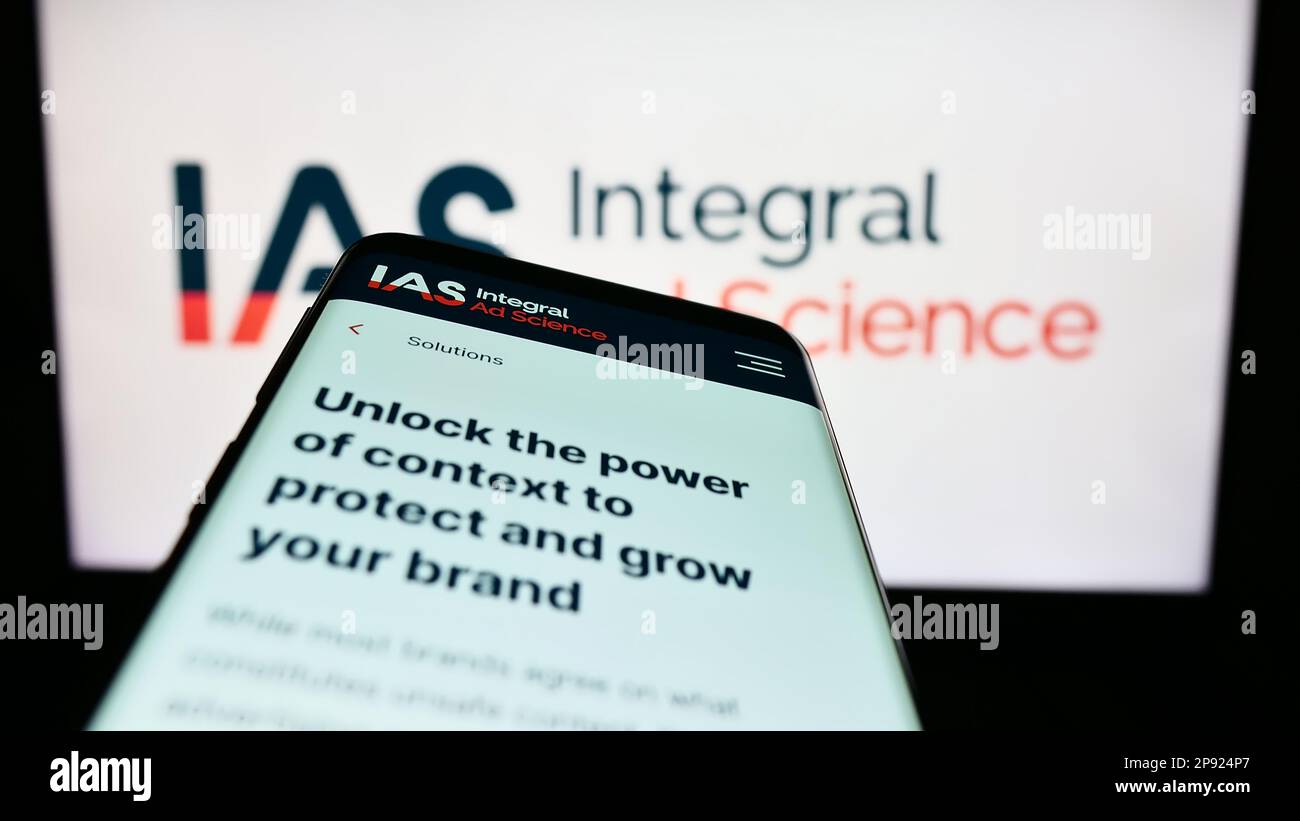 Mobile phone with webpage of US company Integral Ad Science Inc. (IAS ...