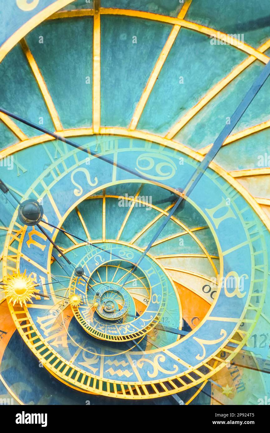 Droste effect background based on Prague astronimical clock. Abstract design for concepts ...