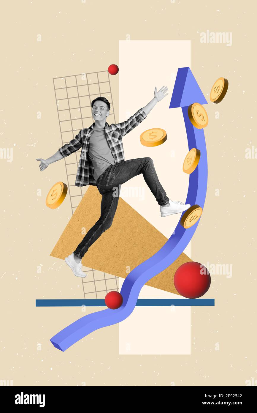 Photo sketch graphics collage artwork picture of excited guy earning ...