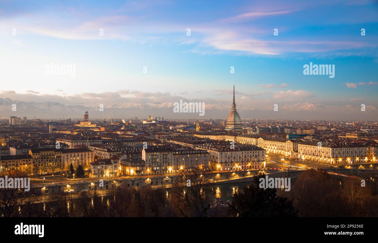 Turin, Piedmont Region, Italy. Panorama from Monte dei Cappuccini ...