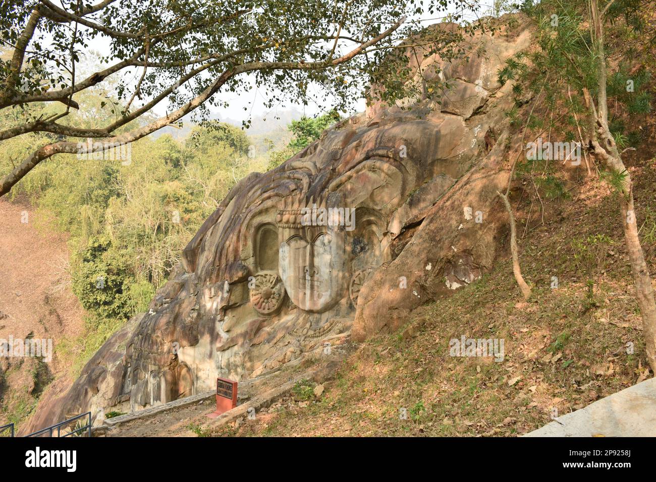 Lord Vishnu sculpture carved in a mountain in Unokoti , Tripura , India ...