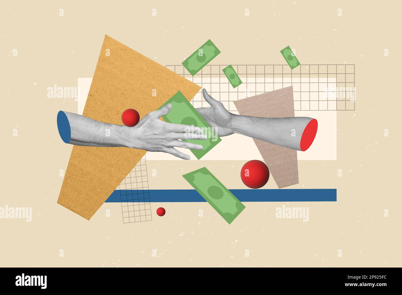 Photo cartoon comics sketch collage picture of arms sharing money cash ...