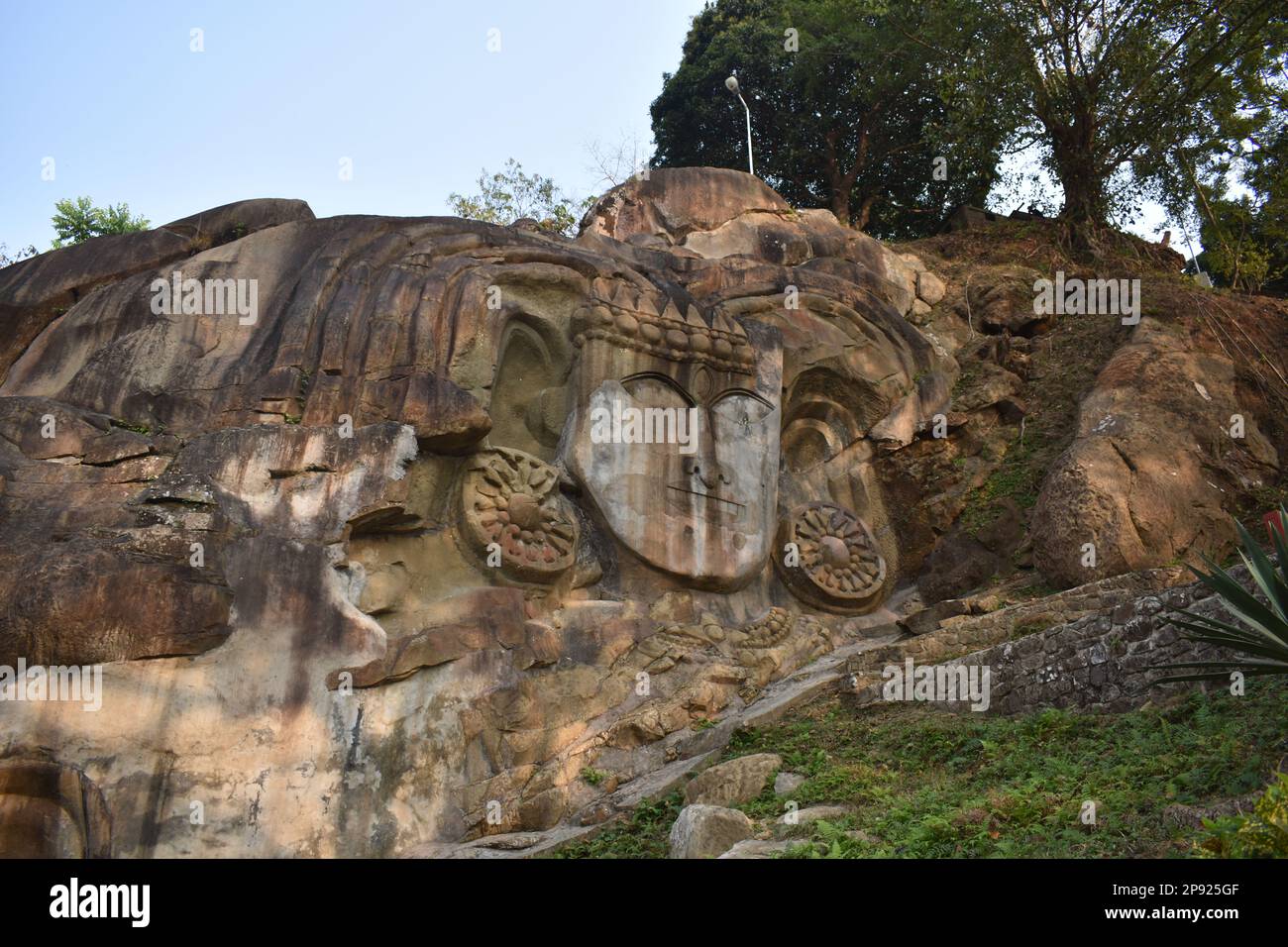 Lord Vishnu sculpture carved in a mountain in Unokoti , Tripura , India ...