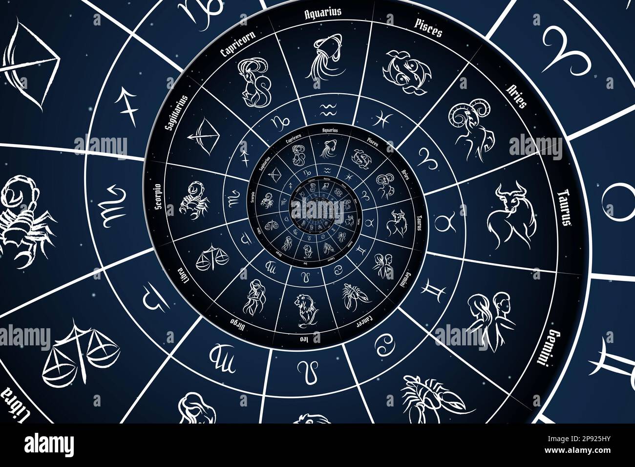 Astrological background with zodiac signs and symbol - blue Stock Photo ...