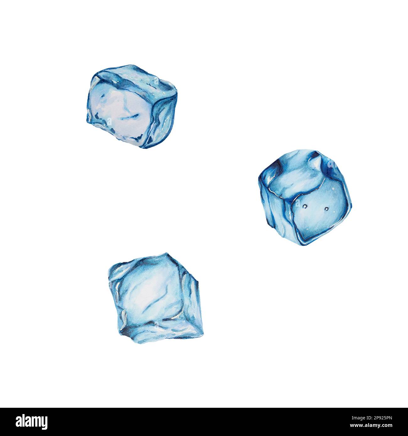 Watercolor ice cubes. Hand painting clipart block of ice on a white ...