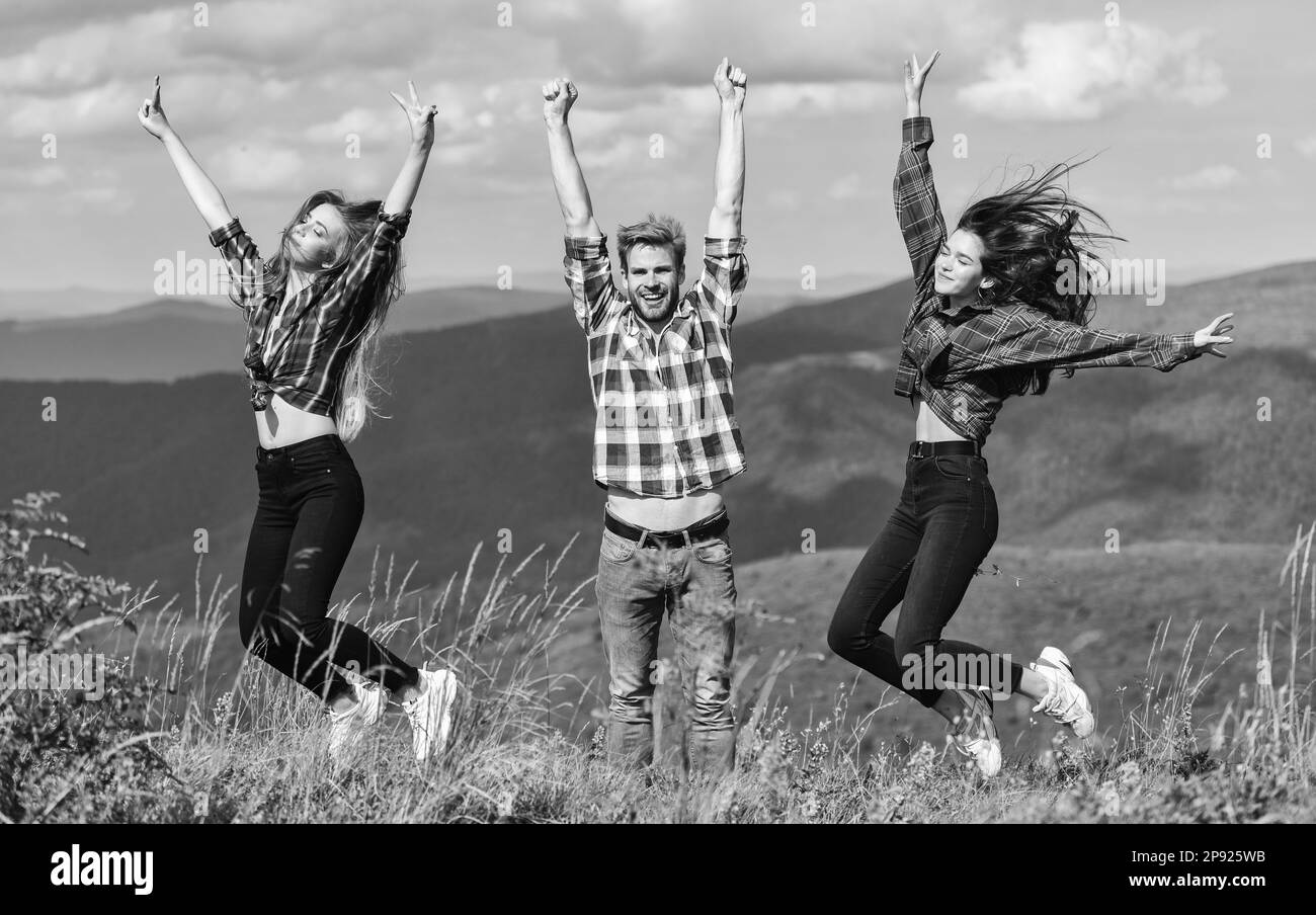 group of people spend free time together. friends camping. hiking ...