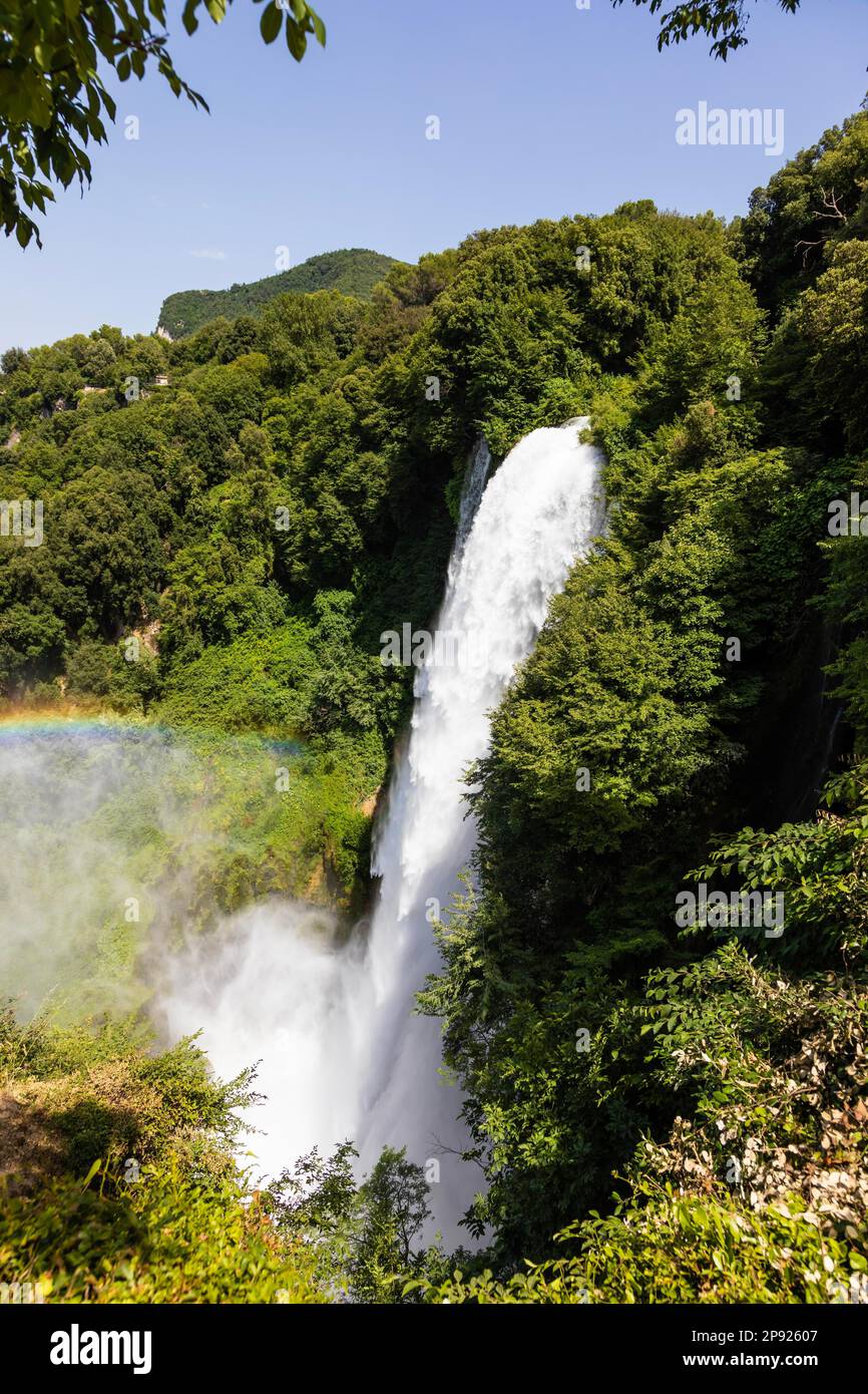 Marmore waterfall in Umbria region, Italy. Amazing cascade splashing ...