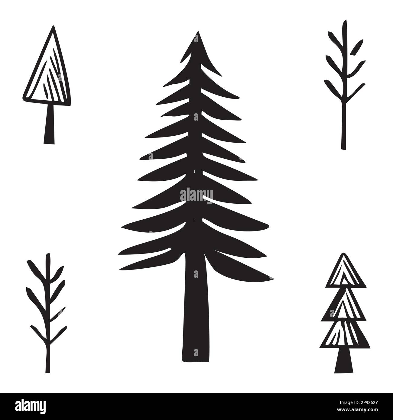 Collection of pine tree forest icons. Scandi style botanical forest ...
