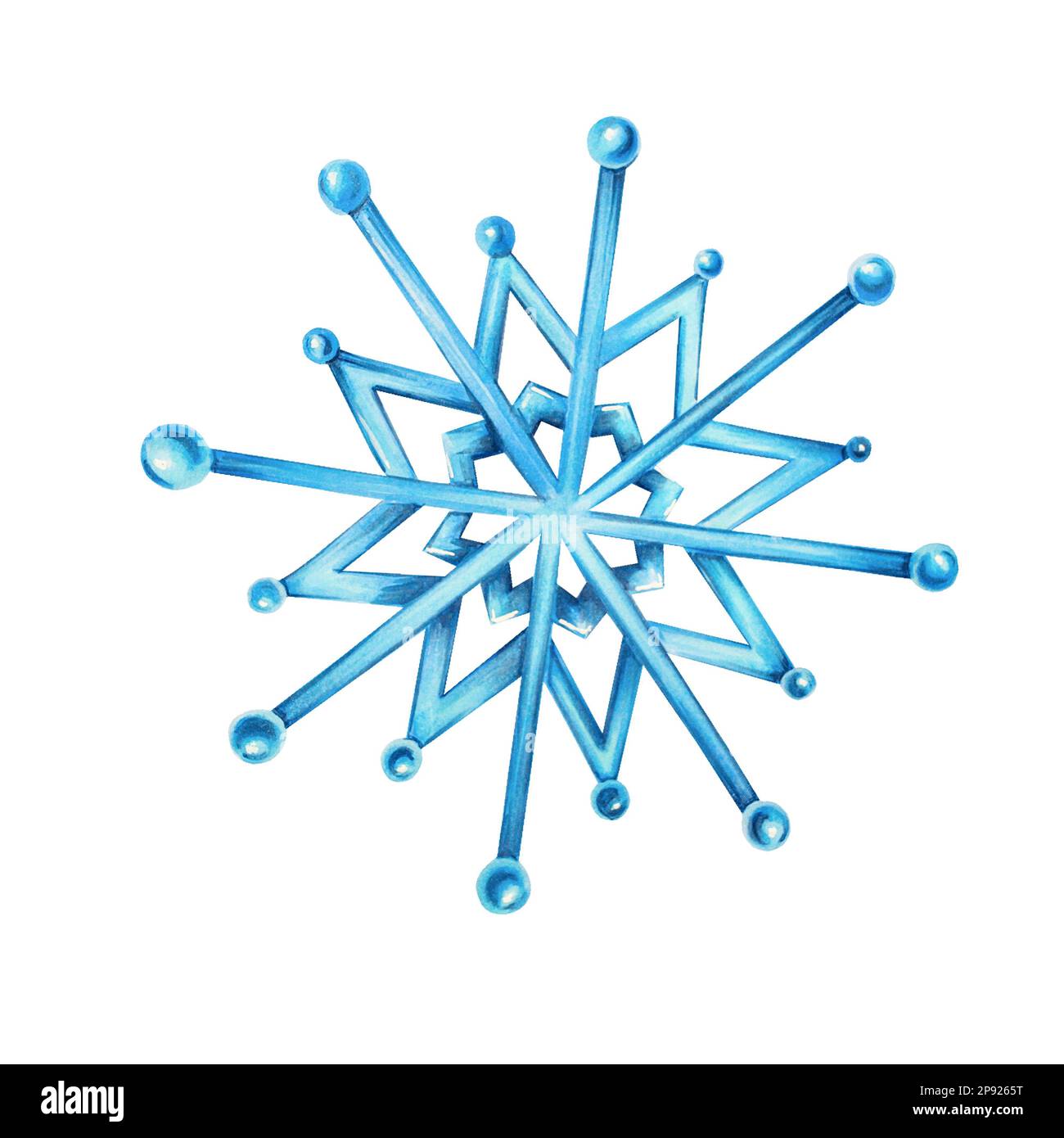 Watercolor snowflake. Hand painting clipart on a white isolated ...