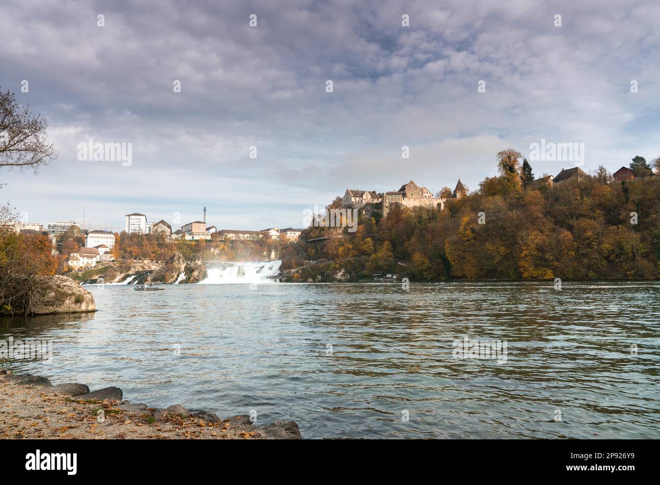 Landscape view of the famous Rhine Falls in Switzerland on a latue ...