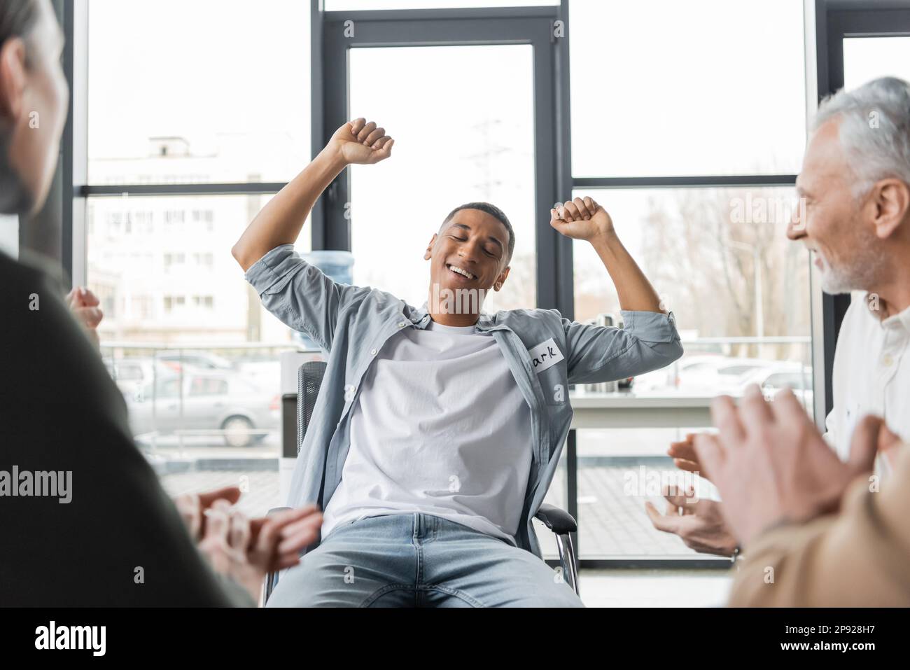 Excited african american man with alcohol addiction showing yes gesture ...