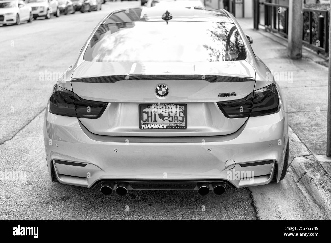 Miami Beach, Florida USA - April 15, 2021: yellow bmw m4, back view ...