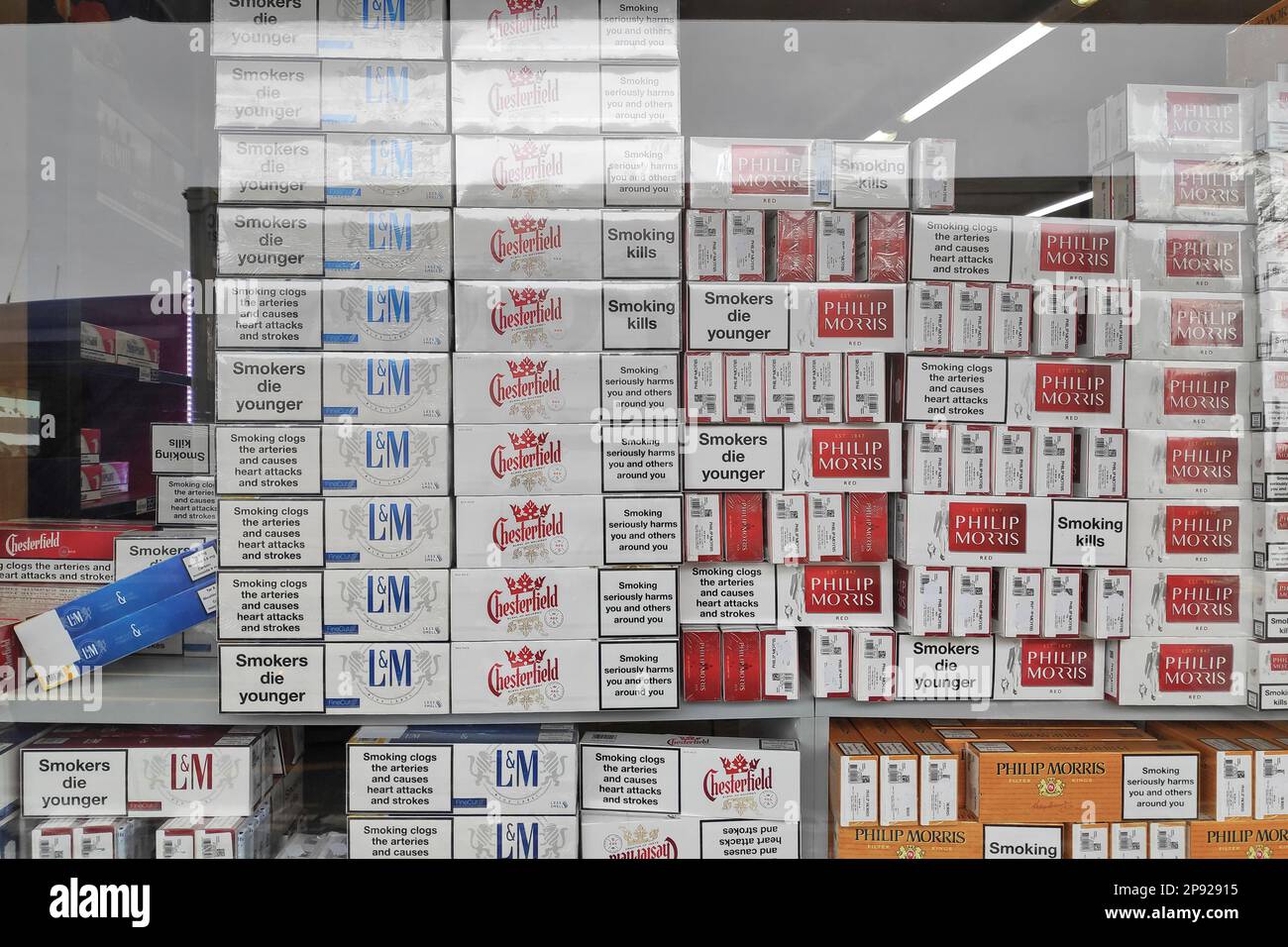 Pas de la Casa, Andorra - November 22 2019: Stack of carton of ...