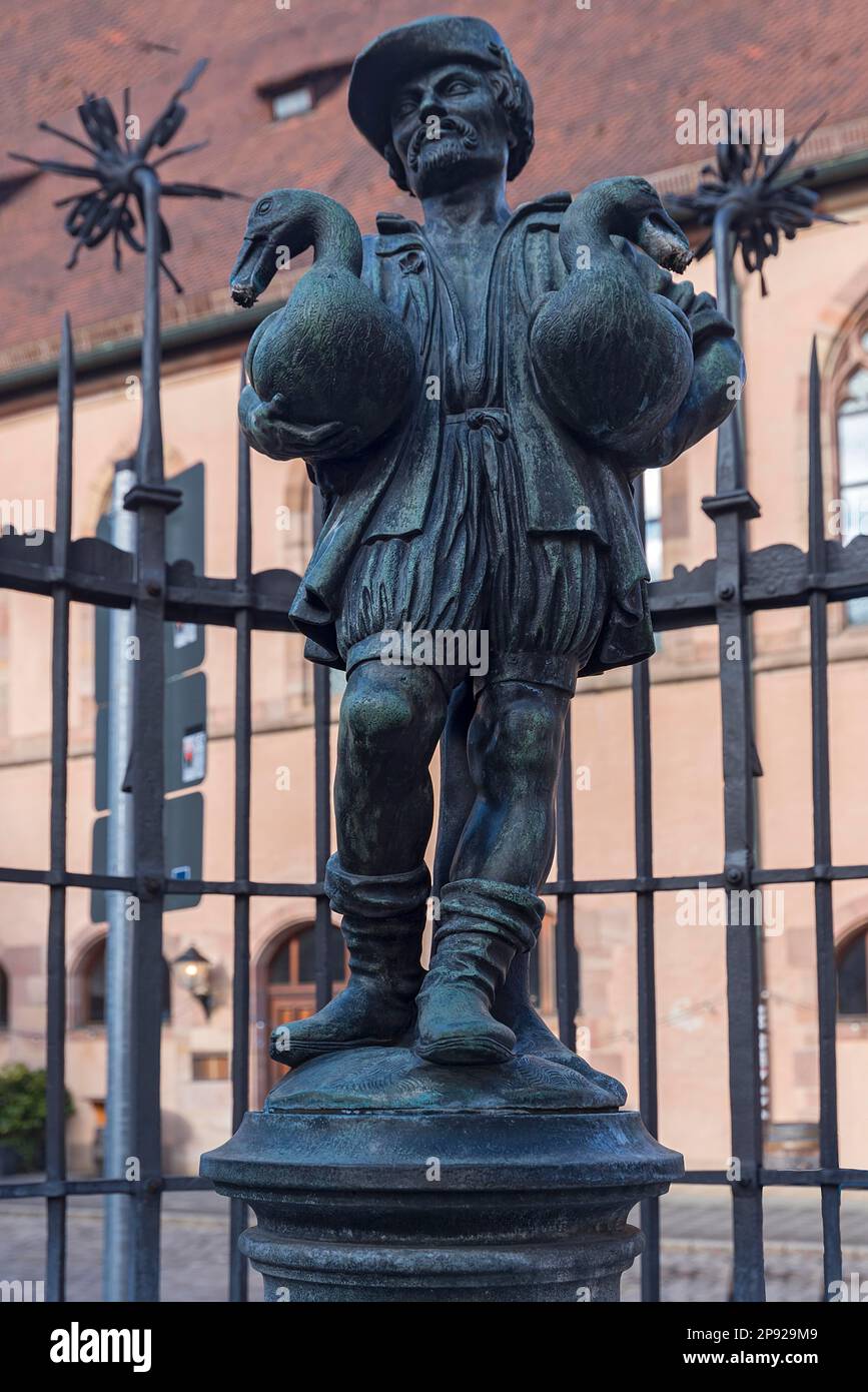 Figure of the goose-man fountain, oldest fountain in Nuremberg around ...