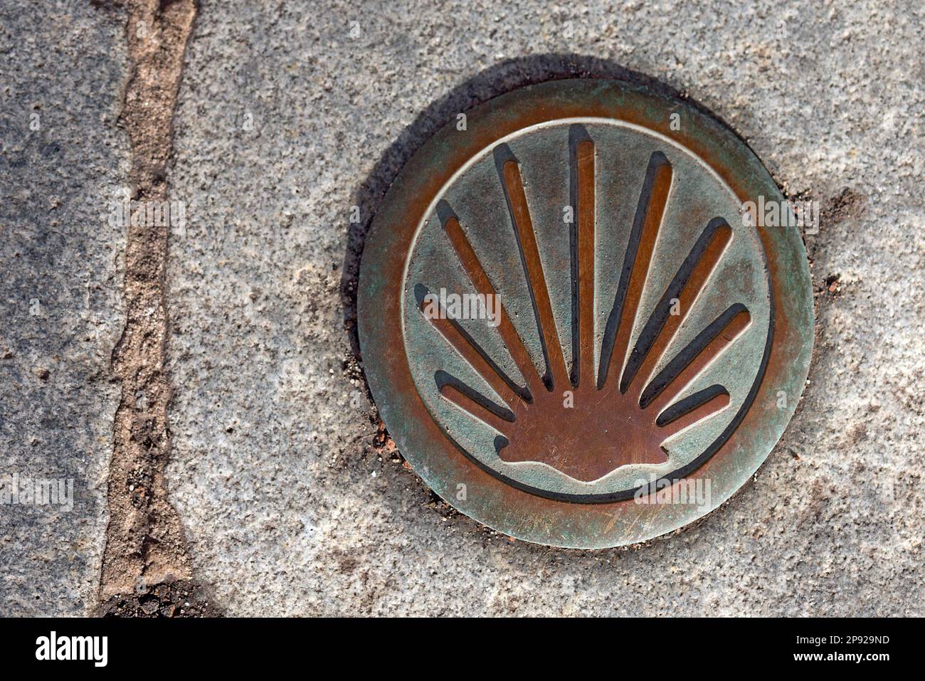 Symbol of the scallop shell in front of the entrance to St. James ...