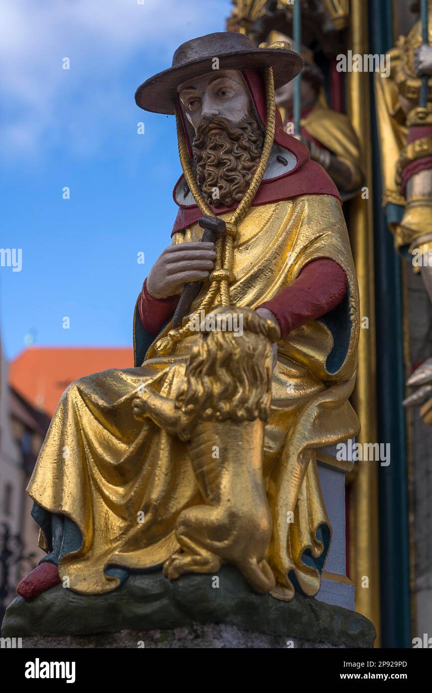 Figure at the Beautiful Fountain: St. Hieronimus, Hauptmarkt, Nuremberg ...