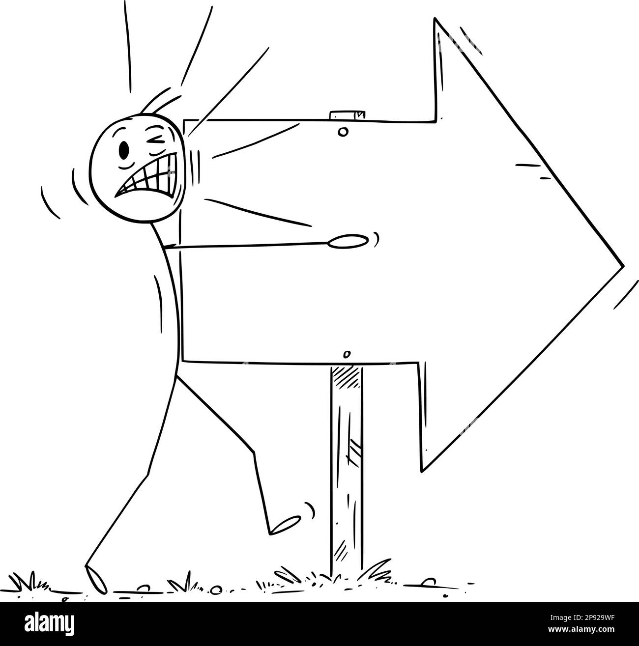 Problem To Find Solution Or Direction Vector Cartoon Stick Figure Illustration Stock Vector