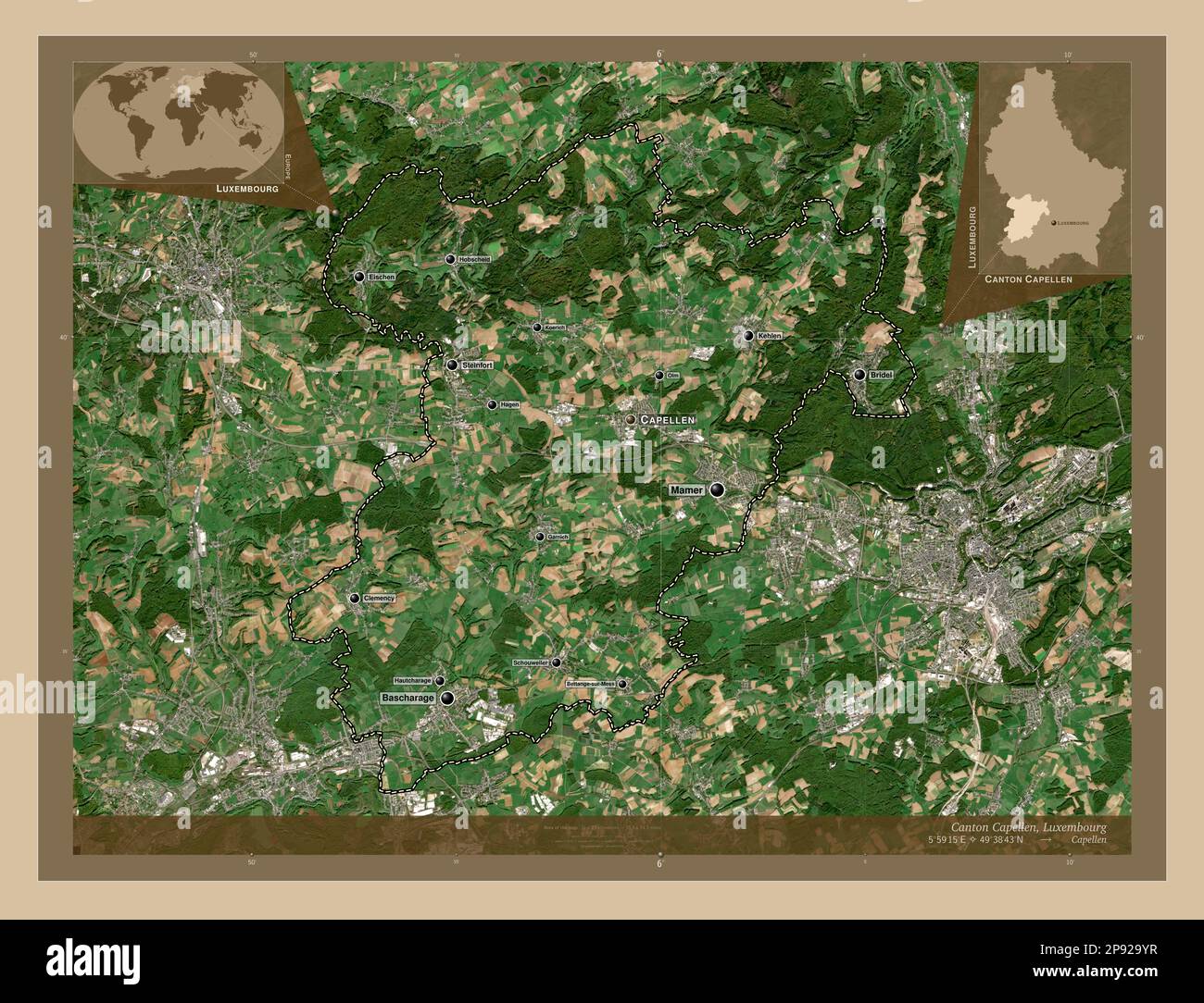 Canton Capellen, canton of Luxembourg. Low resolution satellite map ...