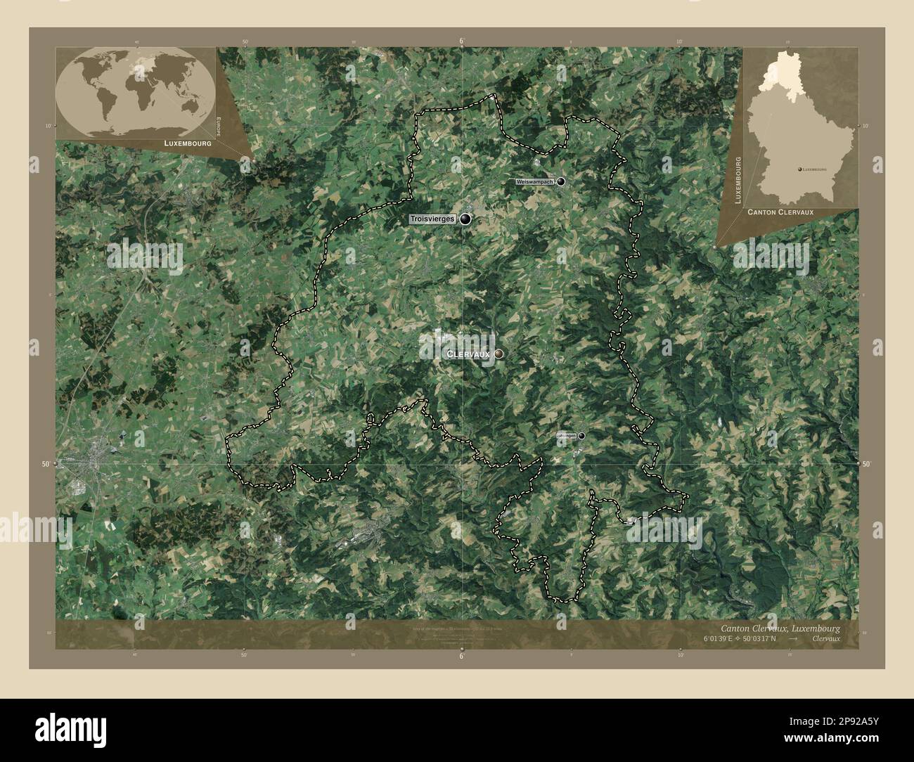 Canton Clervaux, canton of Luxembourg. High resolution satellite map ...
