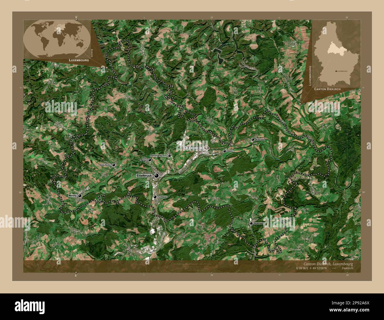 Canton Diekirch, canton of Luxembourg. Low resolution satellite map ...
