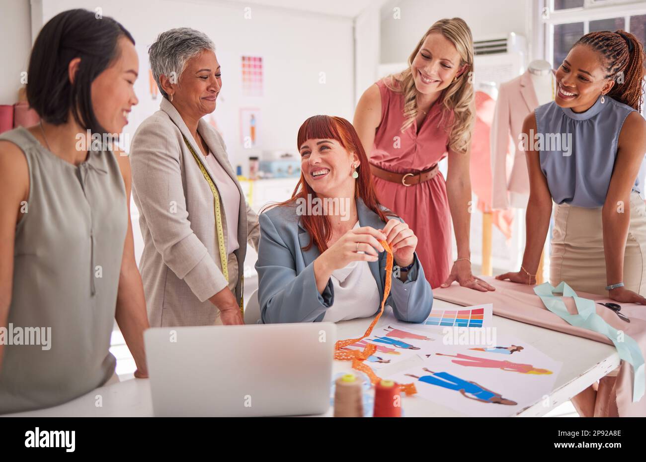 Fashion designer, women diversity and teamwork collaboration with ...