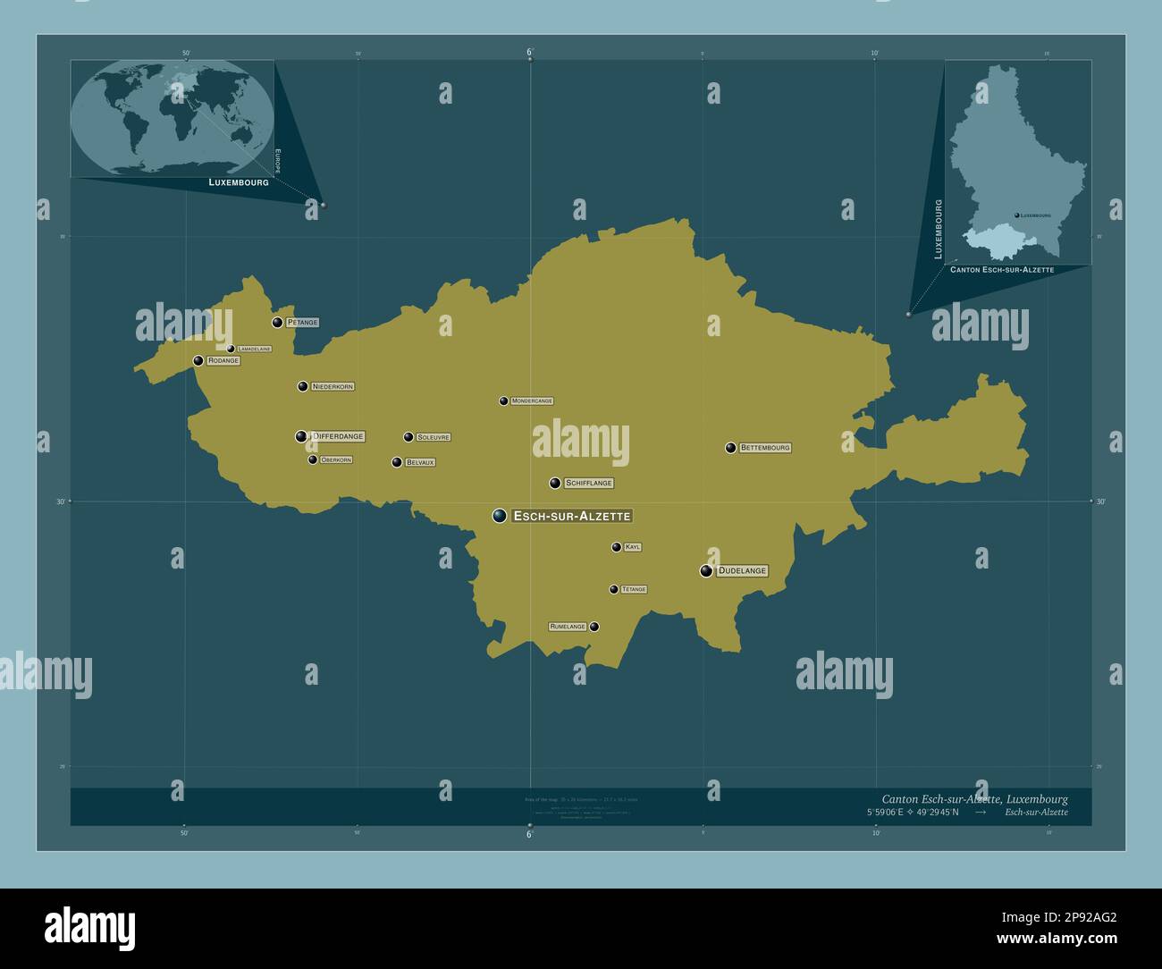 Canton Esch-sur-Alzette, canton of Luxembourg. Solid color shape ...