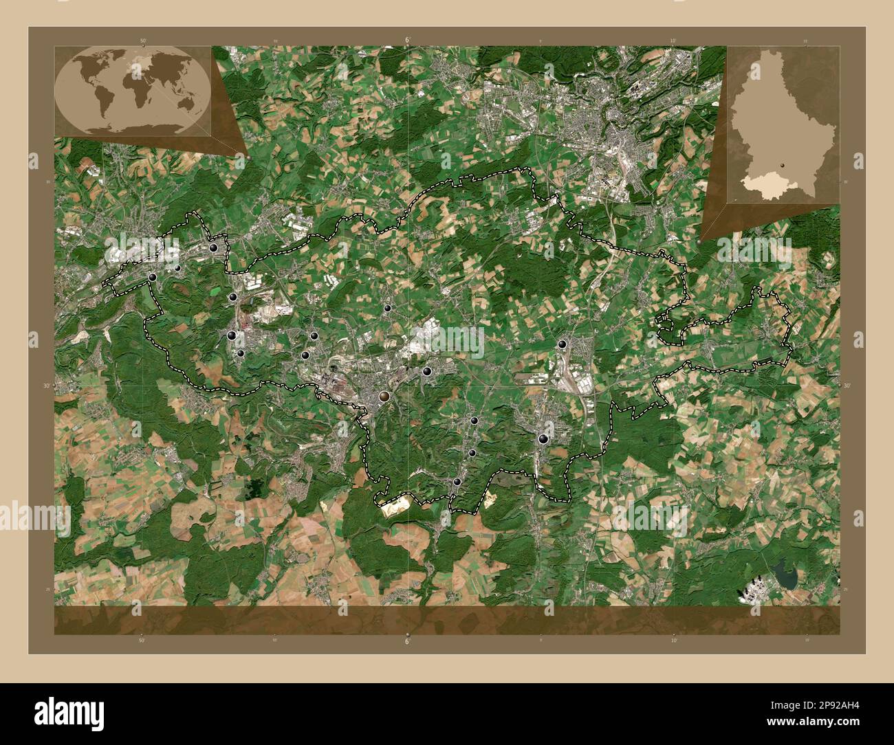 Canton Esch-sur-Alzette, canton of Luxembourg. Low resolution satellite ...