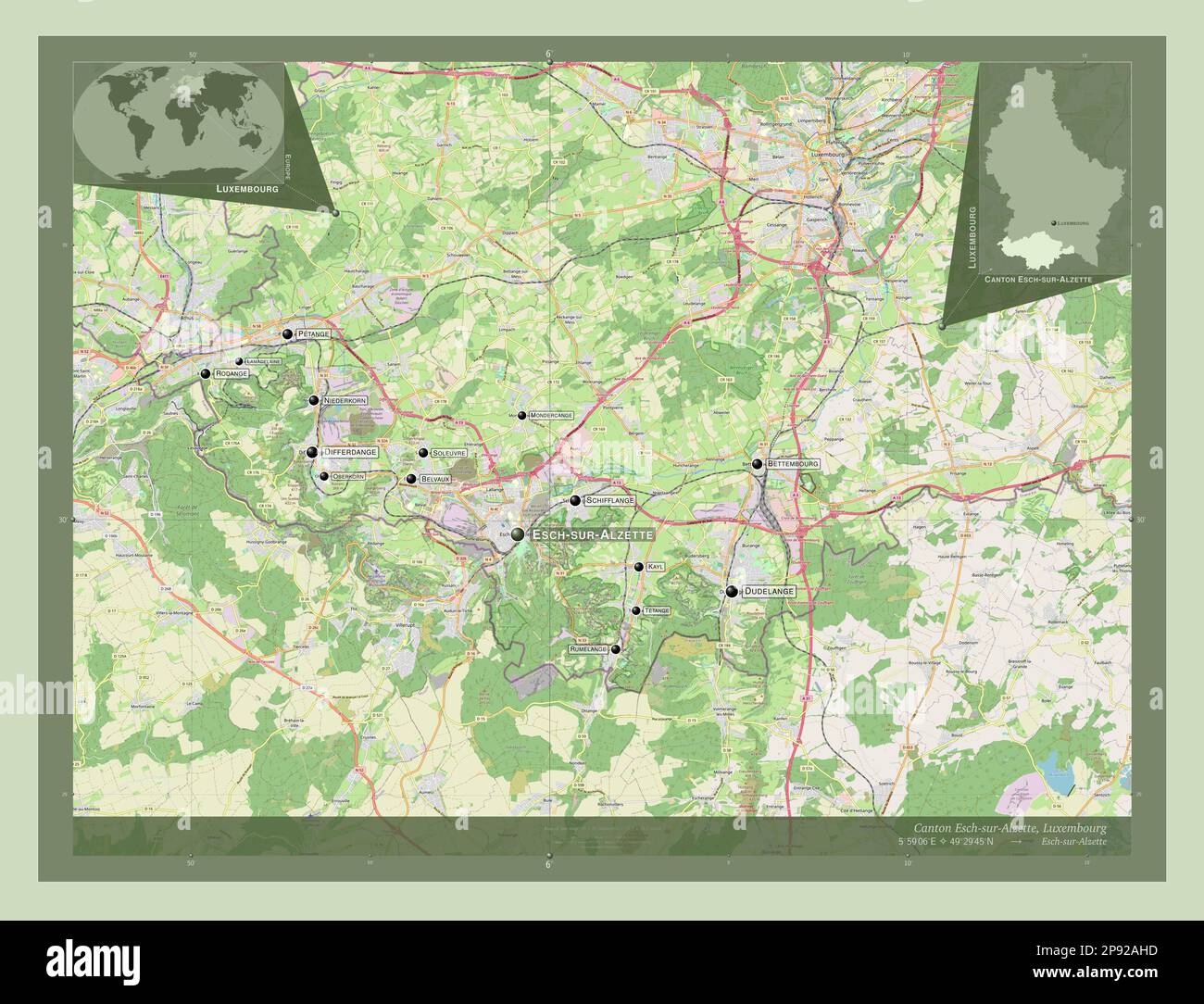 Canton Esch-sur-Alzette, canton of Luxembourg. Open Street Map ...