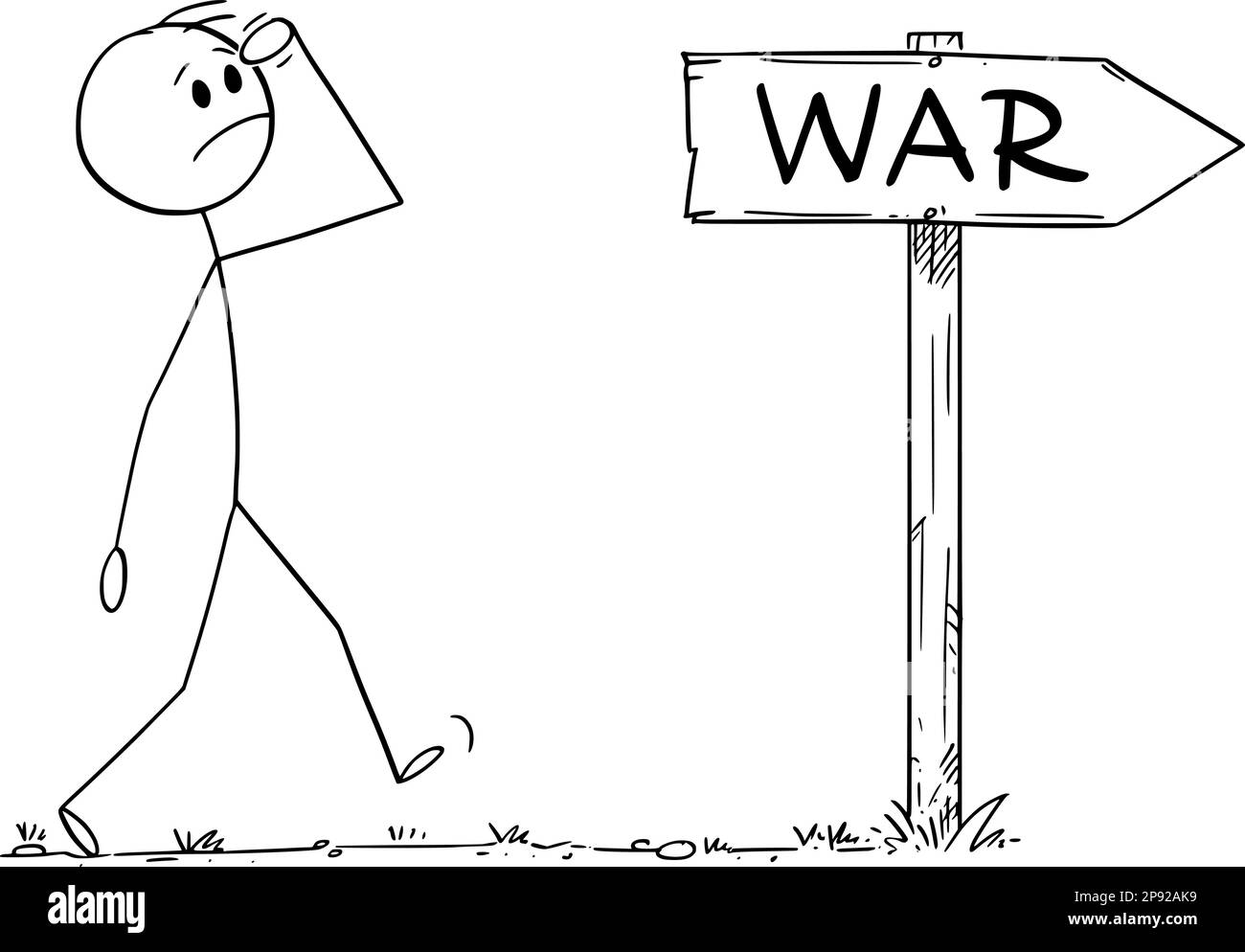 Worried Person on the Way of War , Vector Cartoon Stick Figure ...
