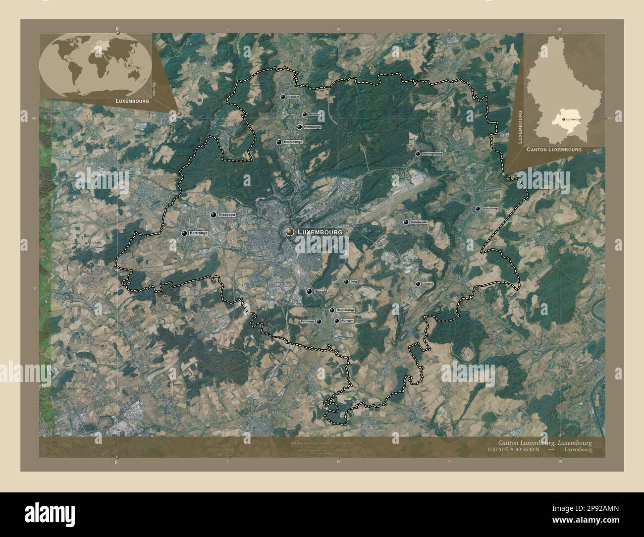 Canton Luxembourg, canton of Luxembourg. High resolution satellite map ...