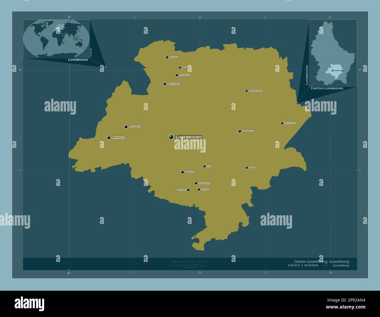 Canton Luxembourg, canton of Luxembourg. Solid color shape. Locations ...
