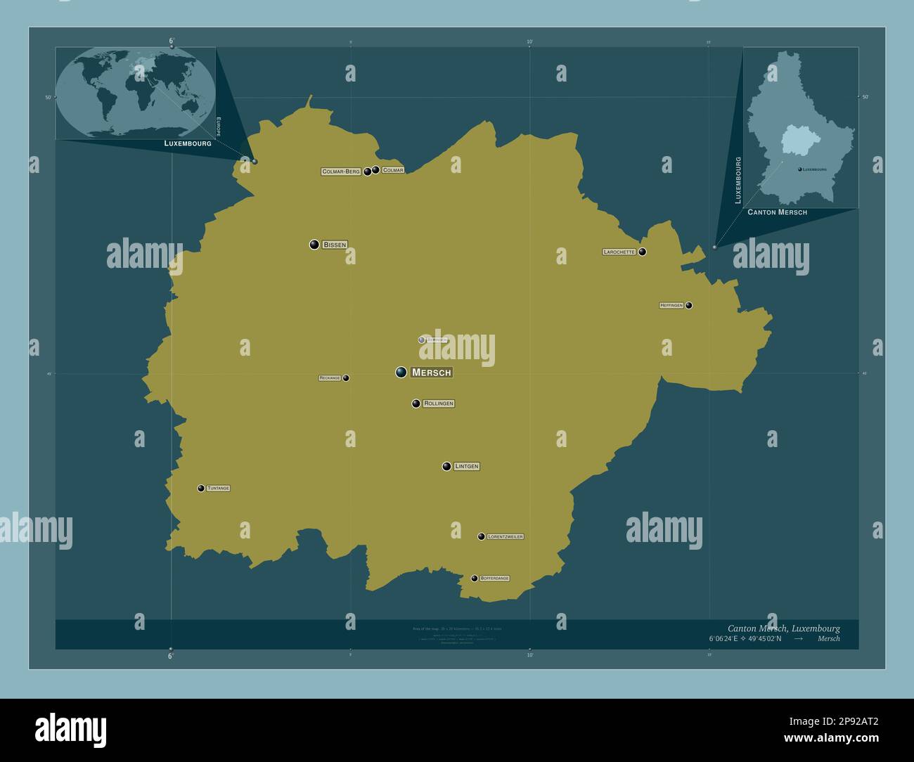 Canton Mersch, canton of Luxembourg. Solid color shape. Locations and ...
