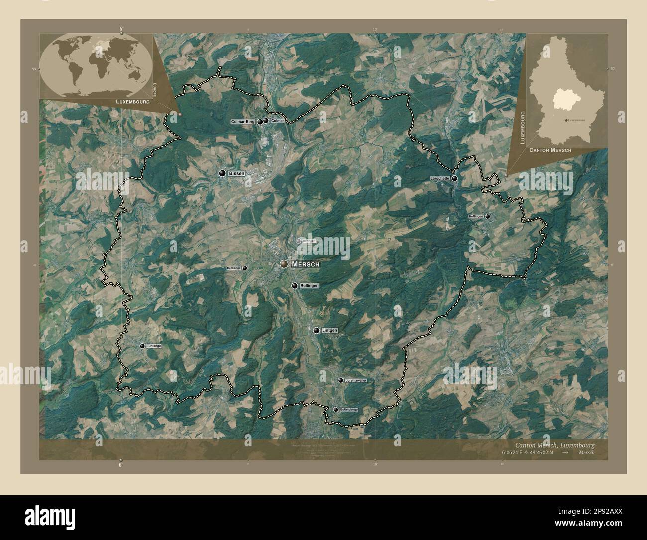 Canton Mersch, canton of Luxembourg. High resolution satellite map ...
