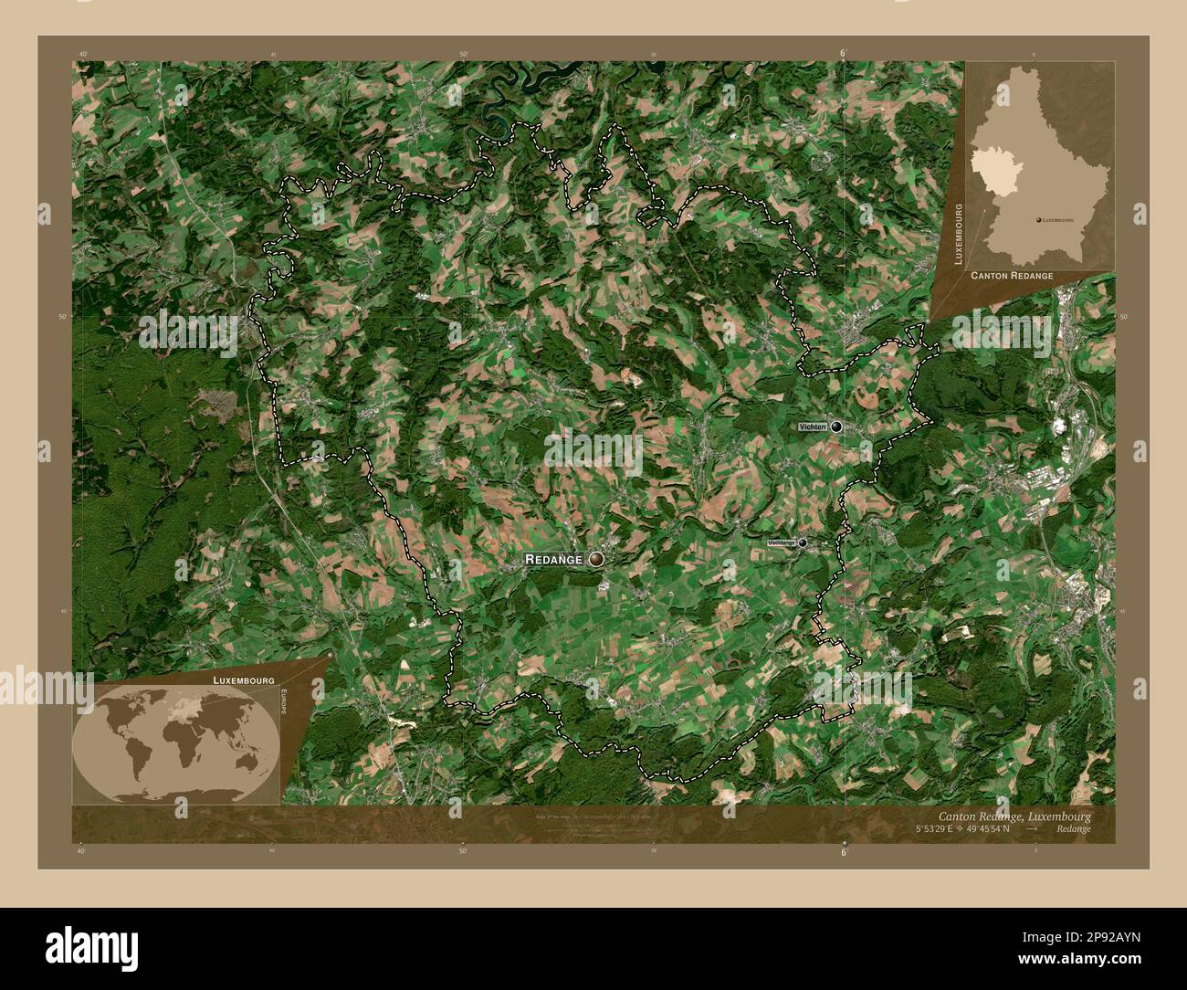 Canton Redange, canton of Luxembourg. Low resolution satellite map ...