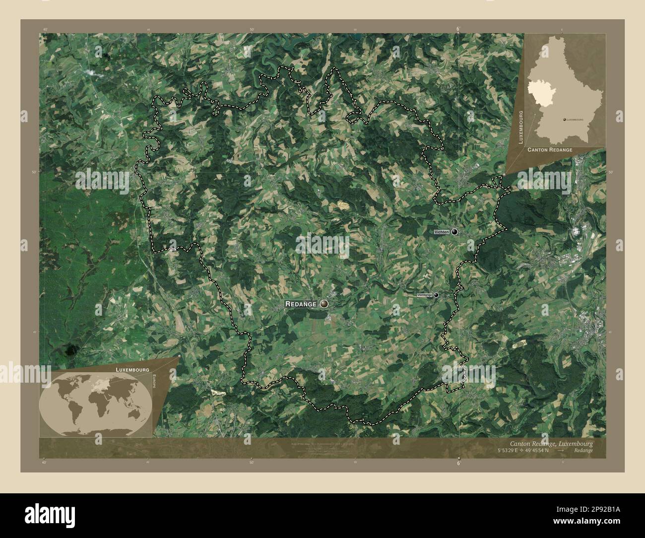 Canton Redange, canton of Luxembourg. High resolution satellite map ...