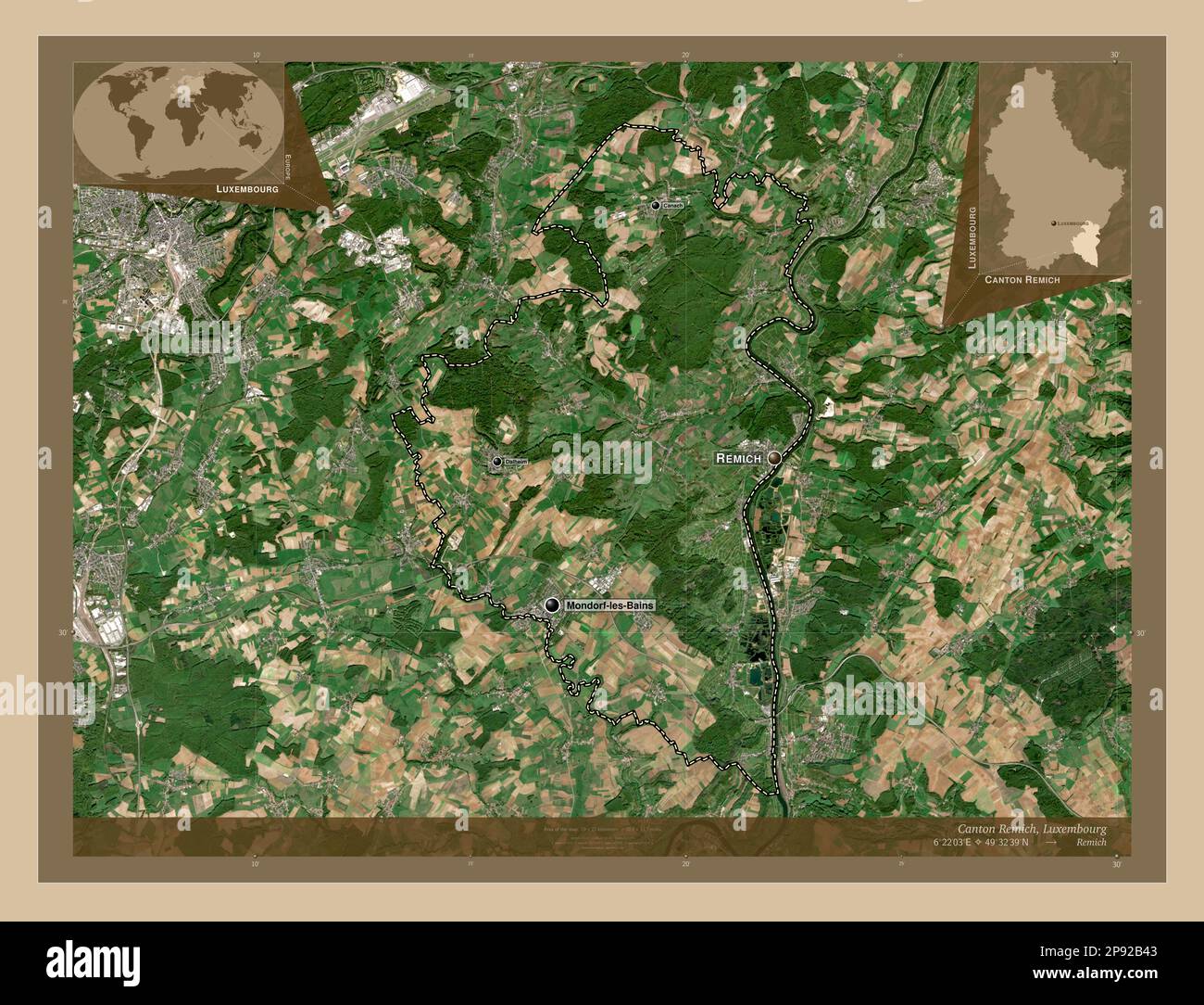 Canton Remich, canton of Luxembourg. Low resolution satellite map ...