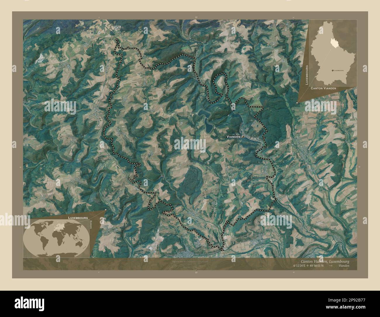 Canton Vianden, canton of Luxembourg. High resolution satellite map ...