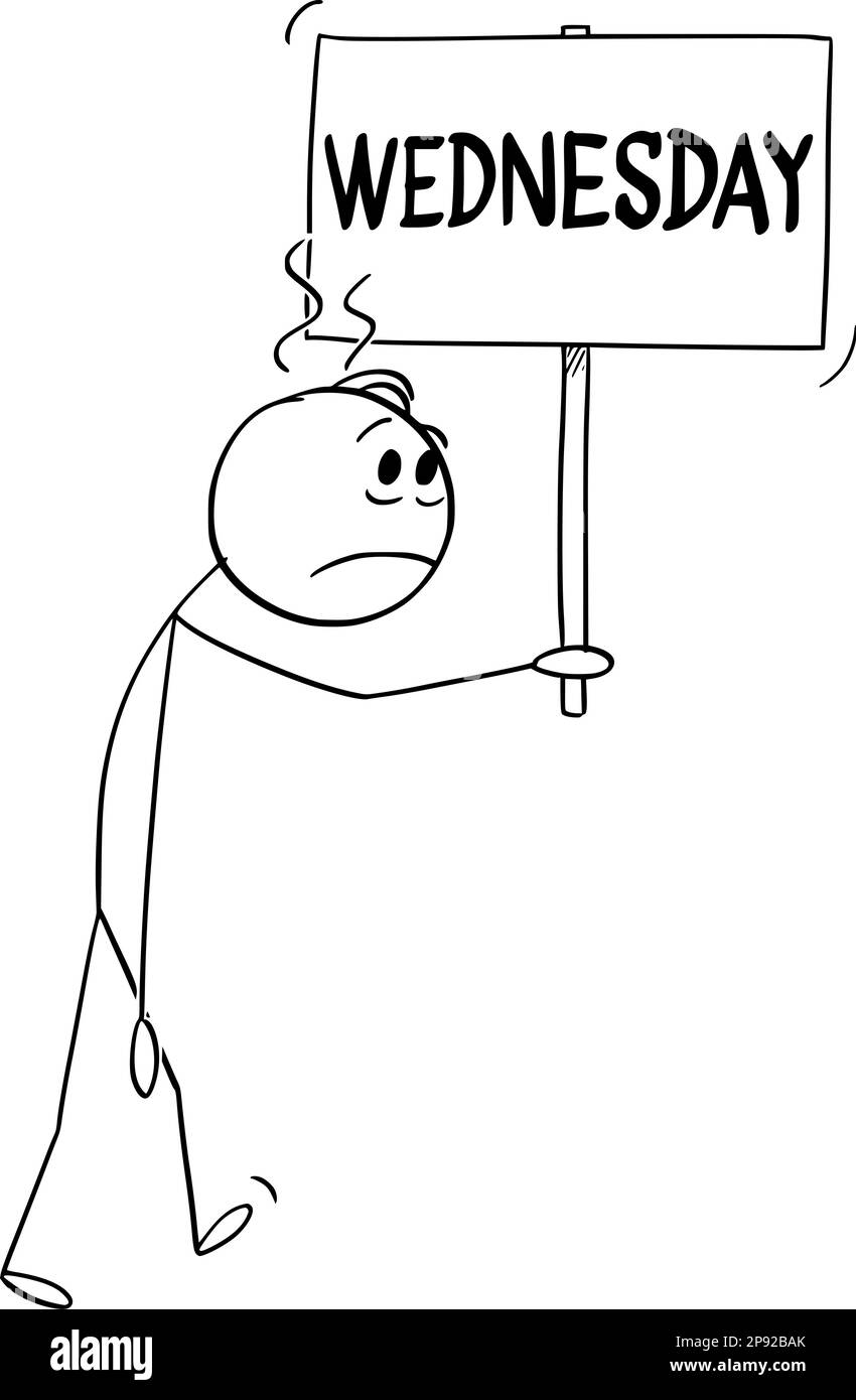 Depressed Person with Wednesday Sign, Vector Cartoon Stick Figure ...