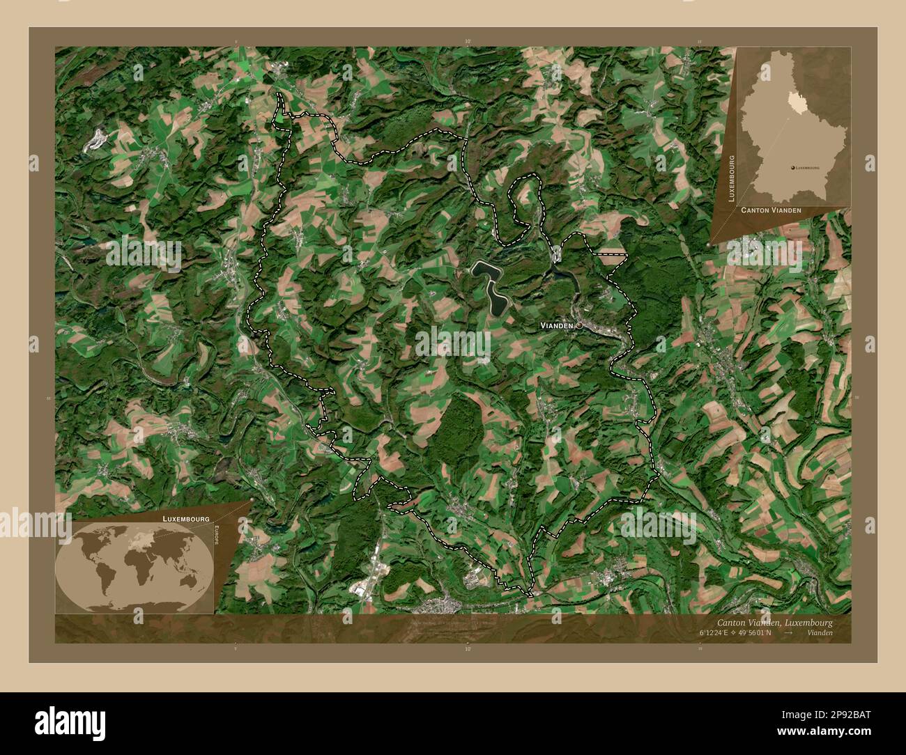 Canton Vianden, canton of Luxembourg. Low resolution satellite map ...