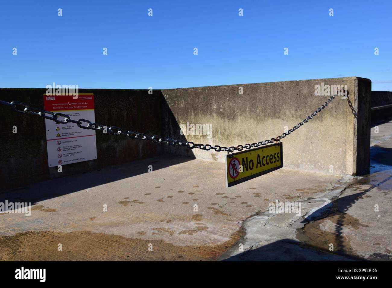 Beach No access signage, Blackpool, UK Stock Photo - Alamy