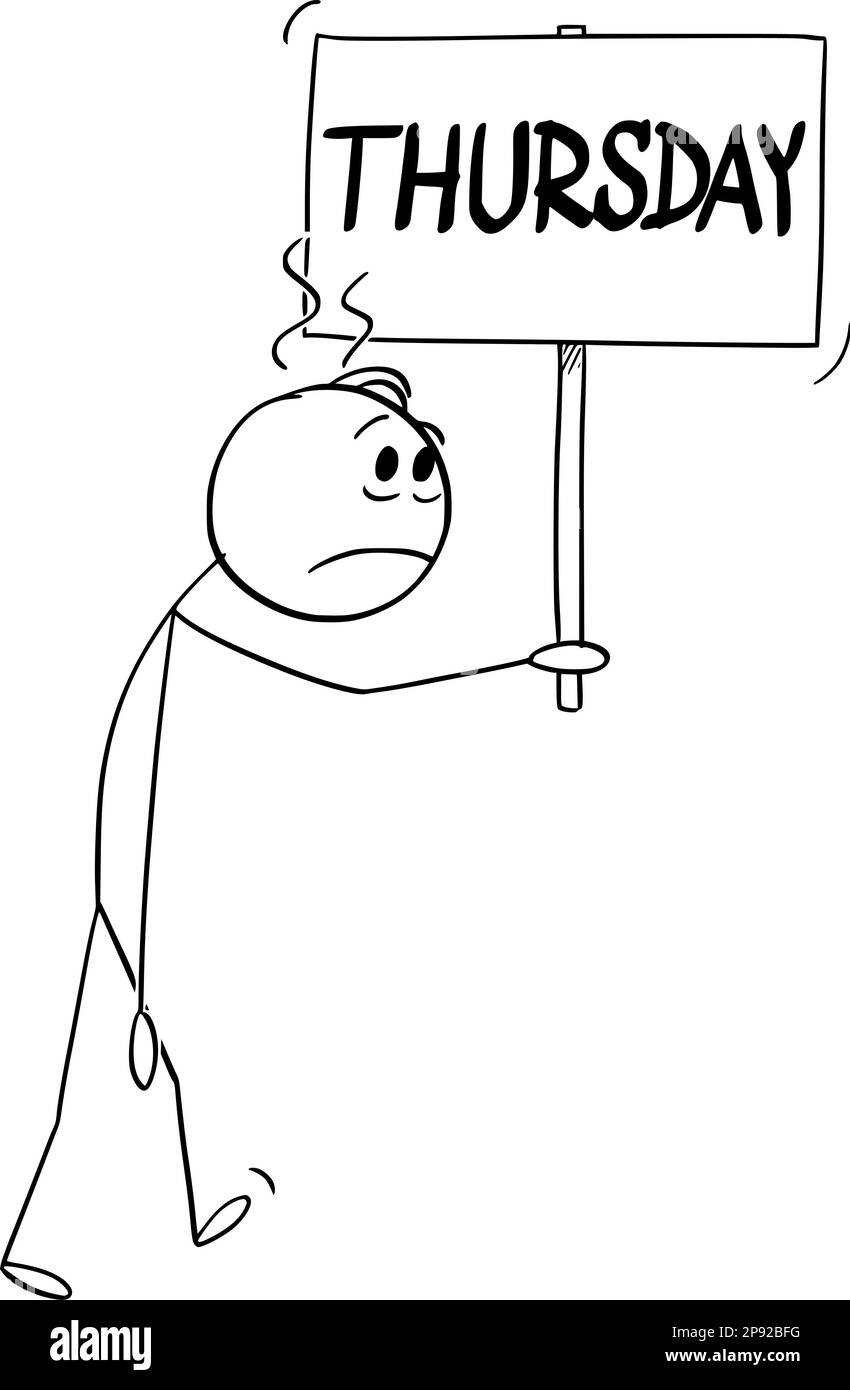 Depressed Person with Thursday Sign, Vector Cartoon Stick Figure ...